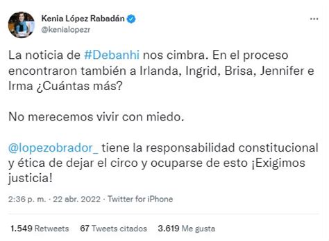 Kenia López Rabadán se lanzó contra AMLO por caso Debanhi Escobar