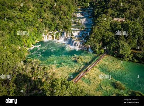 Aerial View Of Skradinski Buk Waterfall At Krka National Park Croatia