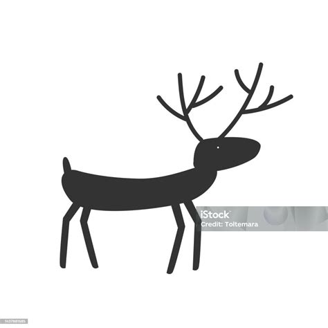 단순한 부족 스타일의 뿔을 가진 재미있는 달리기 사슴 고립 된 벡터 그림입니다 손으로 그린 낙서 스케치 흰색 바탕에 검은 실루엣