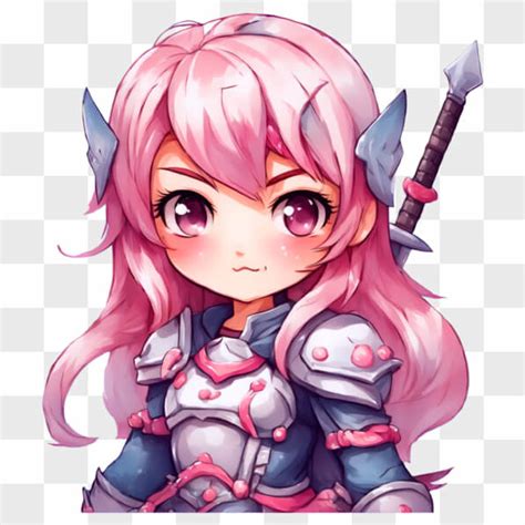Download Kawaii Pink Haired Girl In Armor With Sword Kawaii Online