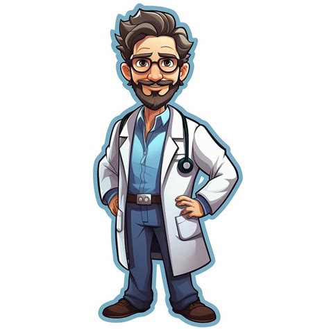 Premium Photo Sticker Doctor Profession Cartoon Character
