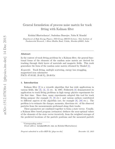 pdf general formulation of process noise matrix for track fitting