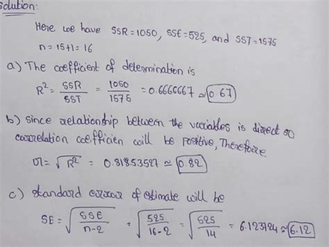 Given The Following Anova Table Source Df Ss Ms F Regression 1 10500
