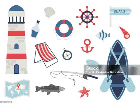 해양 속성 세트 등대 핸들 럼주 한 병 해양 테마에 아이콘의 벡터 일러스트 레이 션 0명에 대한 스톡 벡터 아트 및 기타 이미지
