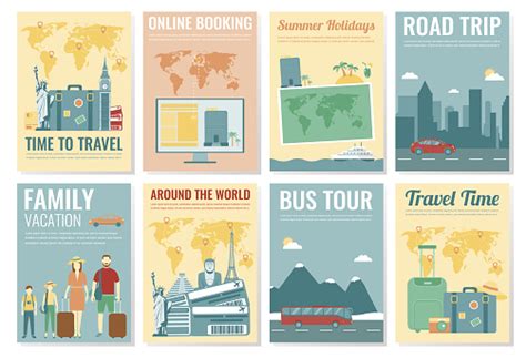여행 및 관광 안내 책자 세트입니다 잡지 포스터 책 표지 배너 전단지의 템플릿 벡터 거리 표지판에 대한 스톡 벡터 아트 및 기타 이미지 Istock