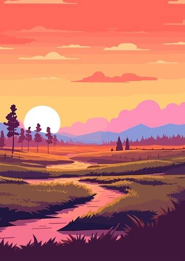 Premium Vector Summer Landscape Cartoon Colorful Flat Vector Illustration