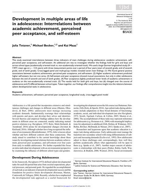 Pdf Development In Multiple Areas Of Life In Adolescence Interrelations Between Academic