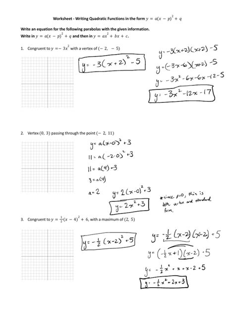 20 1 u1l2 1 worksheet key writing quadratic functions in the form