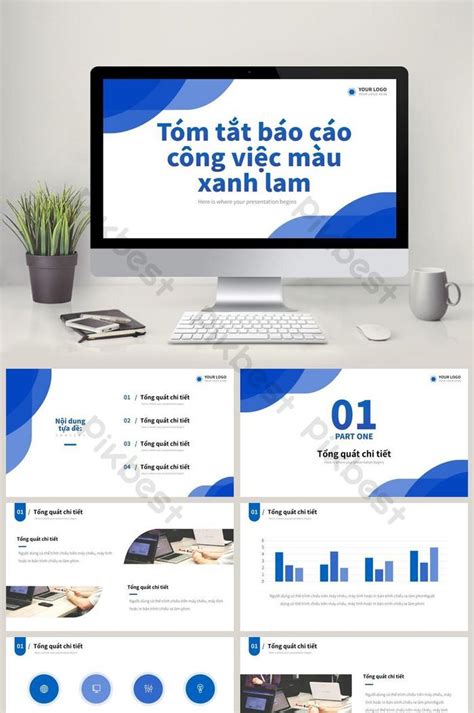 Mẫu PPT Báo Cáo Công Việc Màu Xanh đơn Giản Blue PowerPoint PPTX Tải xuống miễn phí Pikbest