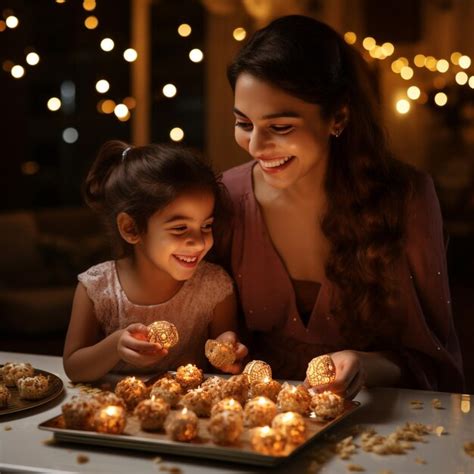 Una Hermosa Madre E Hija Recogiendo Un Laddo Foto Premium