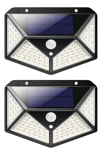 2 Luminárias Solar Parede 3 Funções 100 Led Sensor Presença