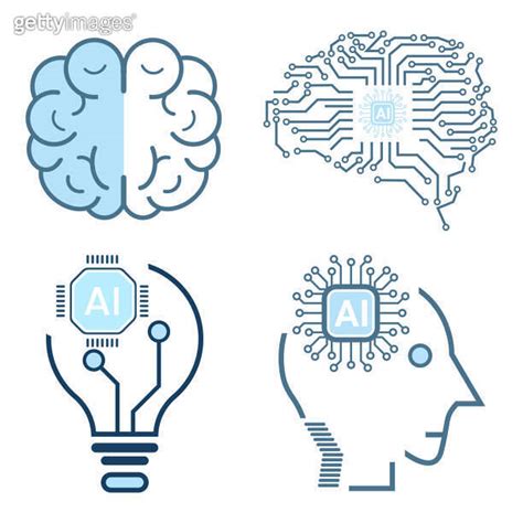 Four Artificial Intelligence Icons Symbols Collection Isolated Lined Machine Ai Icon