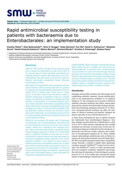 PDF Rapid Antimicrobial Susceptibility Testing In Patients With Bacteraemia Due To