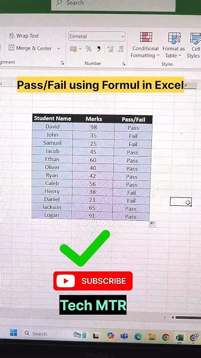 💥pass fail using formula in ms excel ytshorts excel