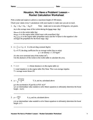 Fillable Online Rocket Calculation Worksheet Teach Engineering Fax Email Print PdfFiller