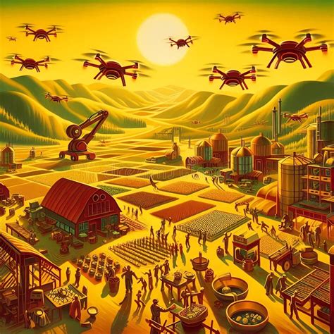 Modern Agriculture Drones Overseeing Field Work At Sunset Stock Illustration Illustration Of