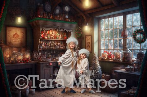 Santas Workshop Digital Backdrop Christmas Digital Background