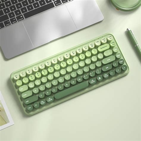 Bow K608 Wireless Keyboard Gradient Retro Round Keycaps Cute Light Keyboard Battery Version With