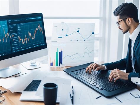 premium ai image a man is working on a computer with a graph graph on