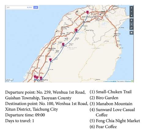 the results from the travel planning algorithm map copyrighted by