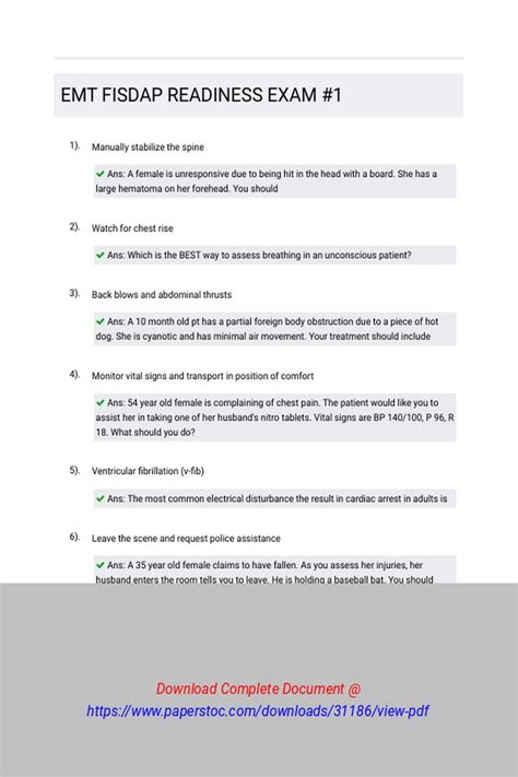 EMT FISDAP READINESS EXAM In Vital Signs Homework Help Exam