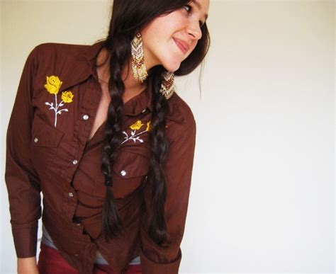 Sale Vintage M Yellow Rose Button Up Top Hippie Country Gal Etsy