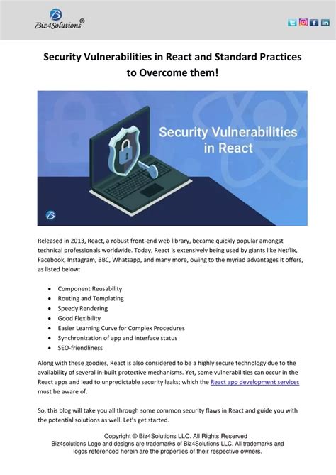 Ppt Security Vulnerabilities In React And Standard Practices To