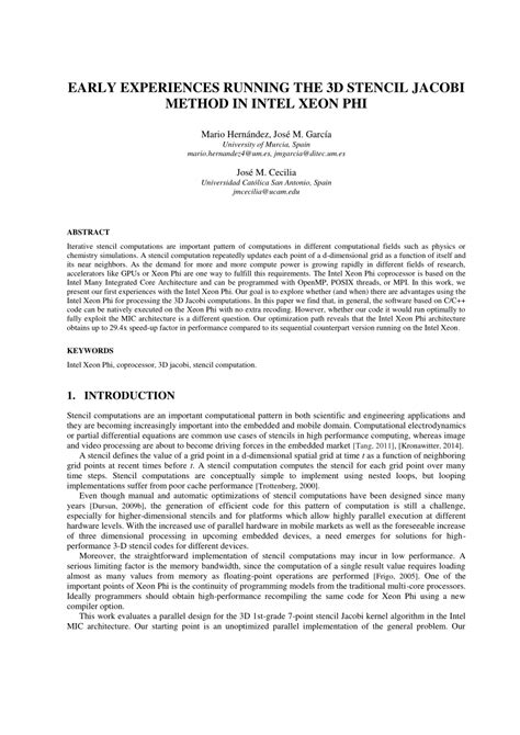 Pdf Early Experiences Running The 3d Stencil Jacobi Method In Intel