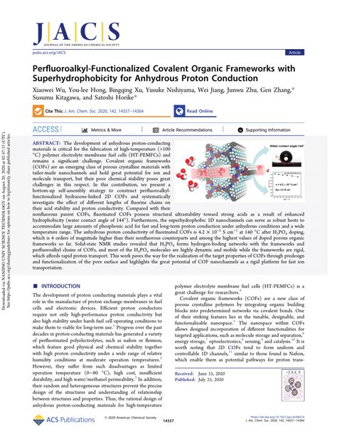 Pdf Perfluoroalkyl Functionalized Covalent Organic Frameworks With