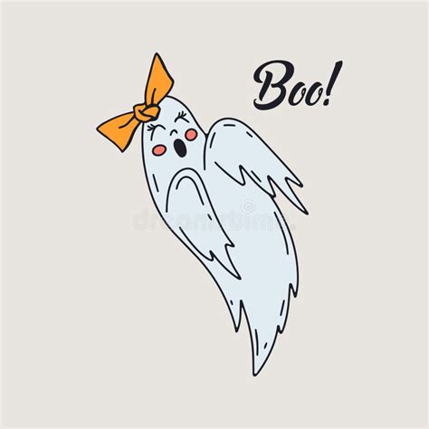 Card Or Poster With Cute Halloween Ghost Girl Wearing Bow Stock Vector