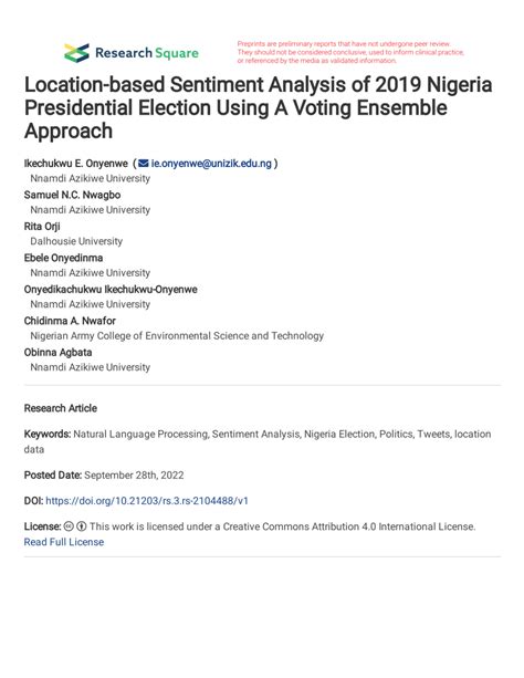 PDF Location Based Sentiment Analysis Of Nigeria Presidential Election Using A Voting