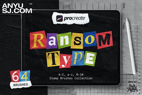 64款复古拼贴艺术剪贴画剪纸字母数字procreate印章笔刷套装procreate Ransom Type Brushes 安鱼设计资源
