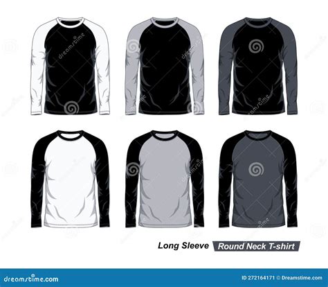 Raglan Round Neck T Shirt Template Long Sleeve Front View Stock