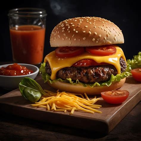 Mouthwatering Gourmet Cheeseburger With Juicy Patties And Fresh