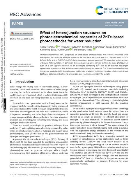 Pdf Effect Of Heterojunction Structures On Photoelectrochemical Properties Of Znte Based