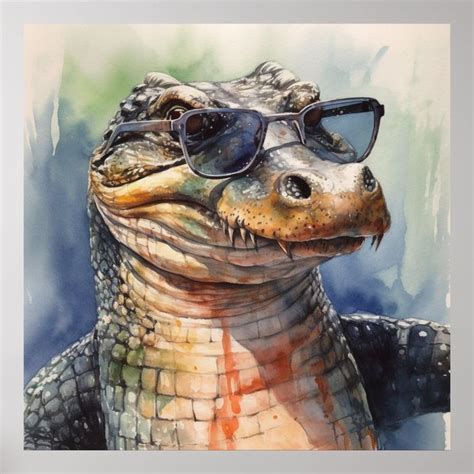 Alligator Wearing Sunglasses Poster Zazzle Gaming Wall Art Metal
