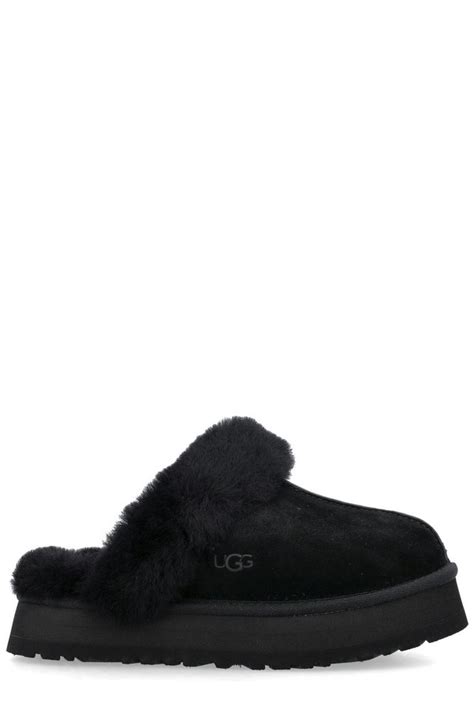 Ugg Disquette Black Suede Flatform Slippers Modesens