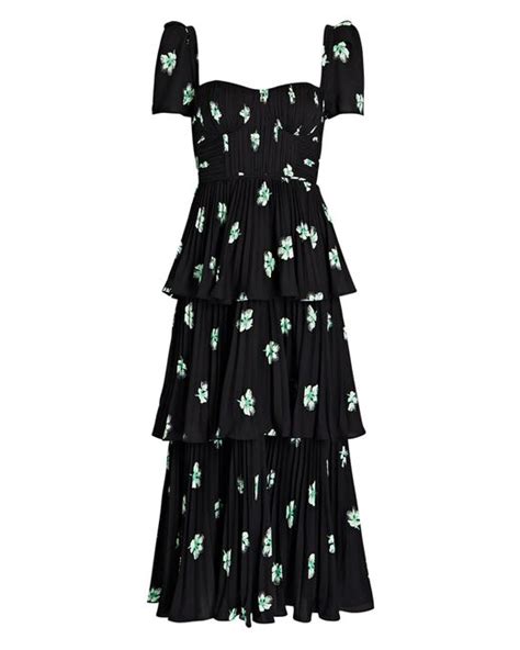 Self Portrait Pansy Pleated Crepe Midi Dress In Black Lyst