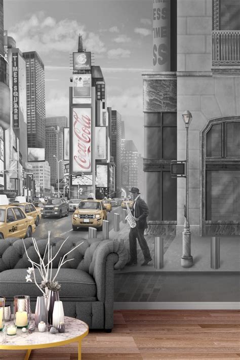 New York Wall Mural Wallpaper Times Square Jazz Musician