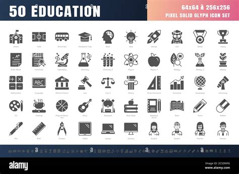 Vector Of 50 Education And School Subject Solid Glyph Icon Set 64x64
