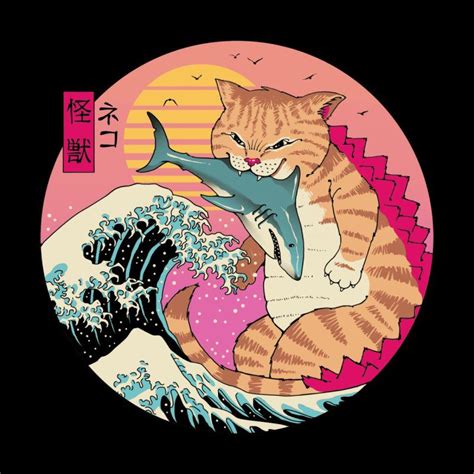 Neko Wave Kaiju Men S T Shirt Regular Vincent Trinidad Art Japanese Pop Art Japanese Poster