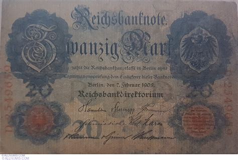 20 Mark 1908 7 II A 1908 Issue 20 Mark Germany Banknote