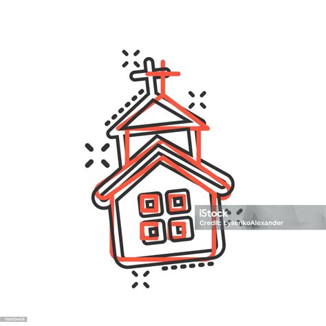 漫畫風格的教堂圖示白色隔離背景上的教堂向量卡通插圖宗教建築經營理念飛濺效應向量圖形及更多傳統圖片 傳統 剪裁圖 十字形 形狀