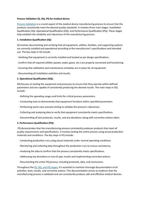 Ppt Process Validation Iq Oq Pq For Medical Device Powerpoint