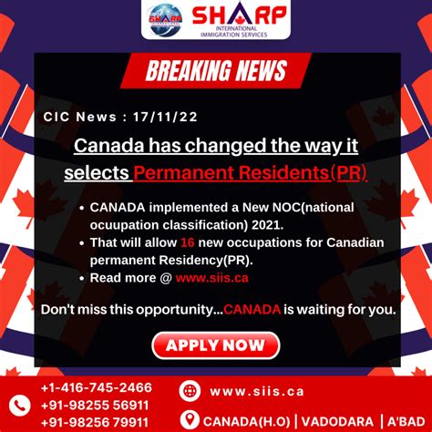 Canada Has Changed Noc For Permanent Residents Pr Approval Siis Canada