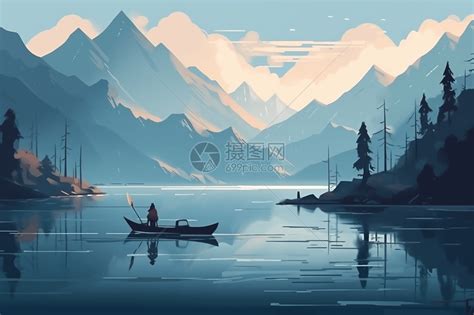 一个孤独的渔夫钓鱼插画图片下载 正版图片600159018 摄图网