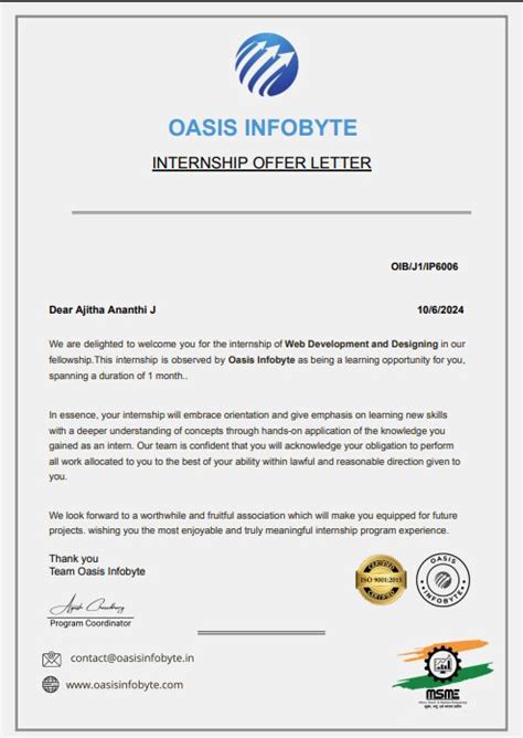 Ajitha Ananthi J On Linkedin Webdevelopment Internship Oasisinfobyte