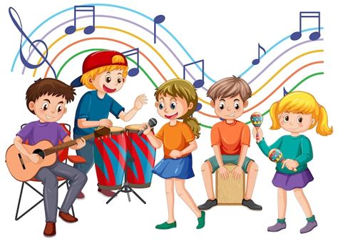 악기를 연주하는 행복한 아이들 무료 벡터