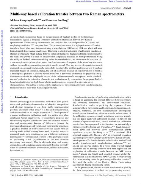 Pdf Multi Way Based Calibration Transfer Between Two Raman