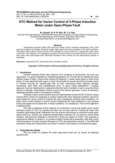 Dtc Method For Vector Control Of 3 Phase Induction Motor Under Open